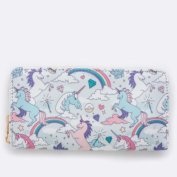 Bags | Rainbows And Unicorns Light Blue Zip Close Wallet | Poshmark